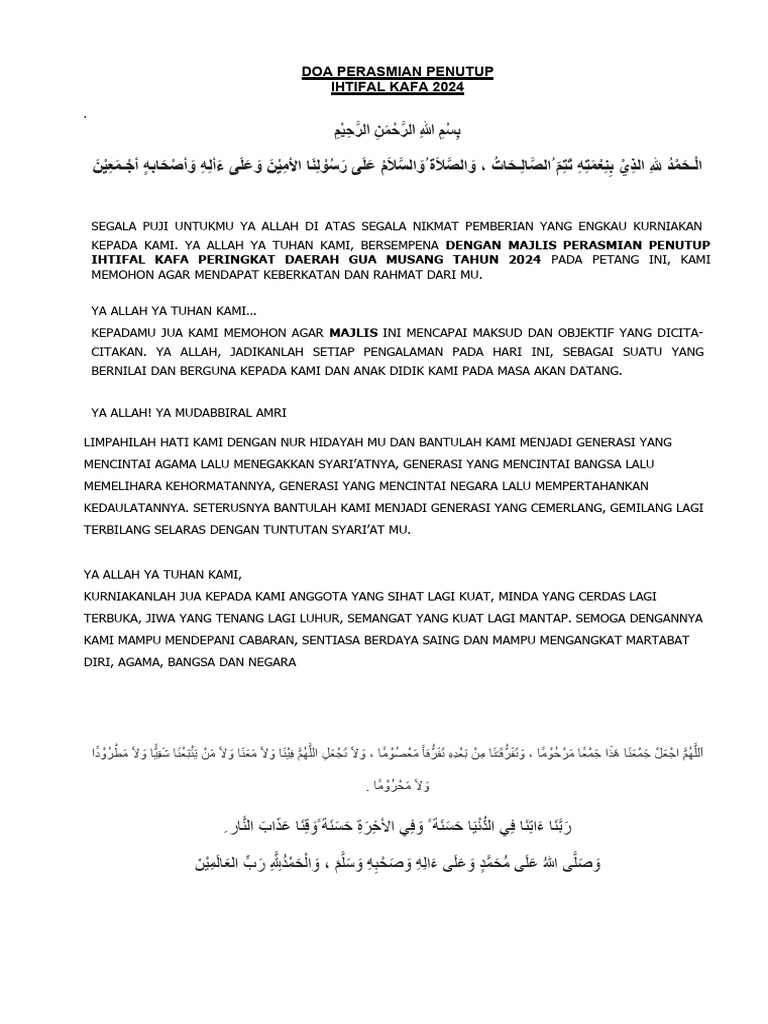 Doa Perasmian Penutup | PDF | Agama & Spiritualitas