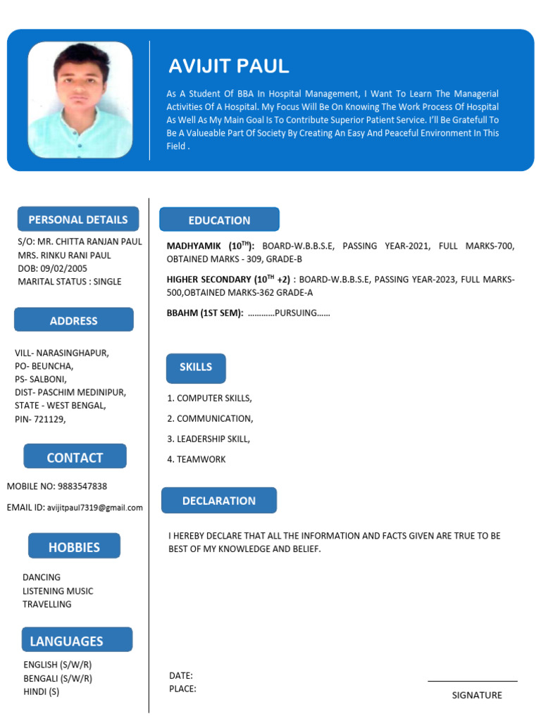 Avijit Pau BIODATA | PDF