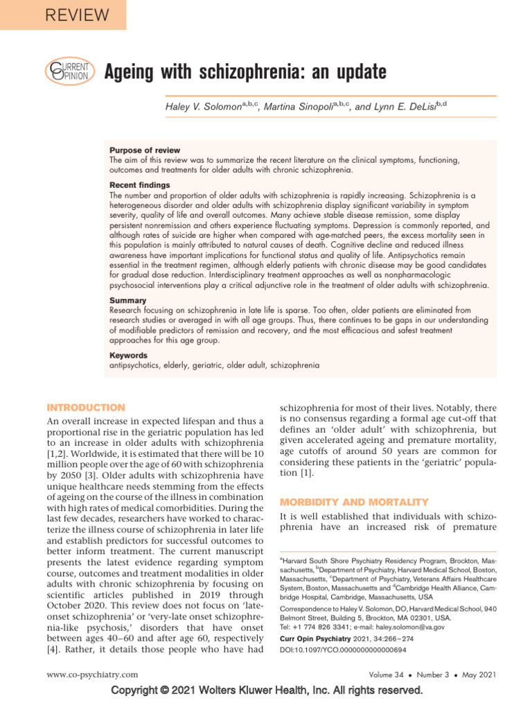 Haley V Solomon Ageing With Schizophrenia An Update | PDF ...