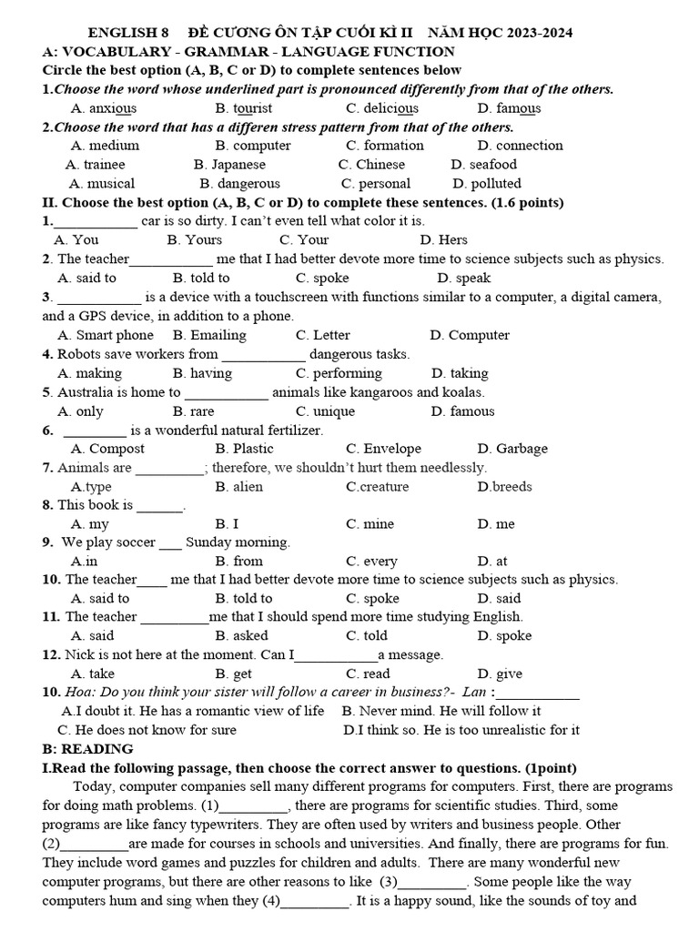 English 8 Final Exam Review 2023-2024 | PDF | Biotechnology | Wine