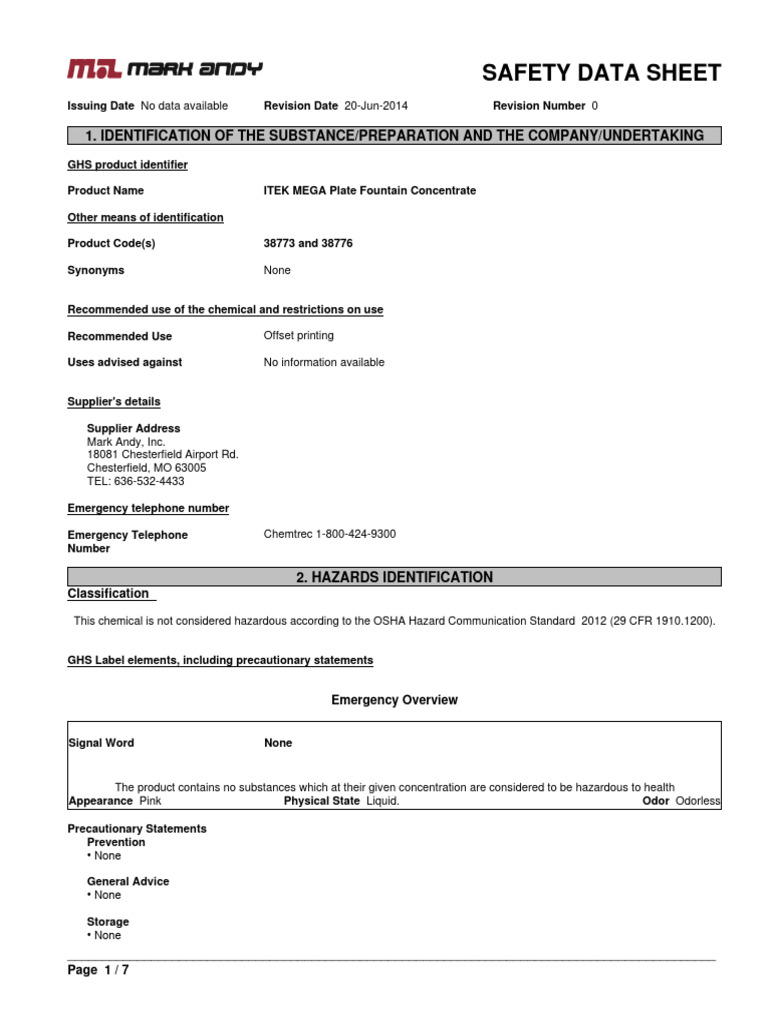 ITEK MEGA Plate Fountain SDS | PDF | Personal Protective Equipment ...
