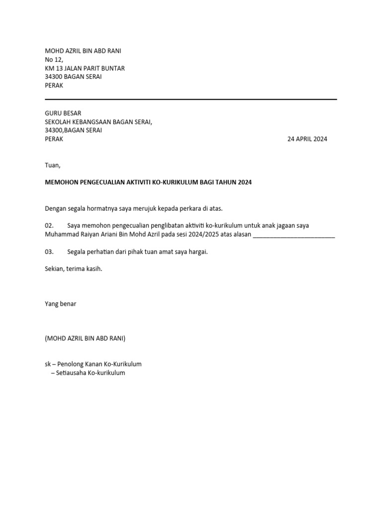 Surat Pengecualian Koko | PDF