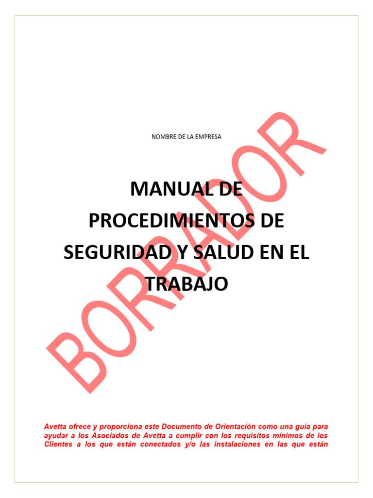Manual Basico de Procedimientos de Seguridad y Salud en El Trabajo V5 ... Manual Basico de Procedimientos de Seguridad y Salud en El Trabajo V5 ...