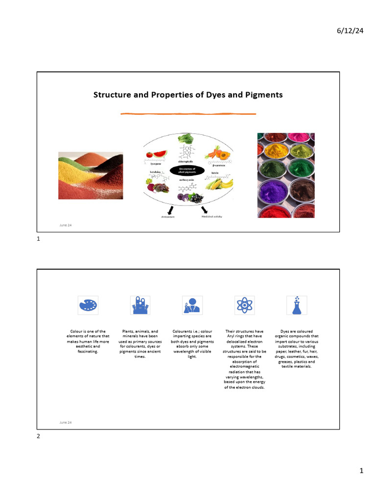Dyes and Pigments Handout 12 | PDF | Dye | Pigment
