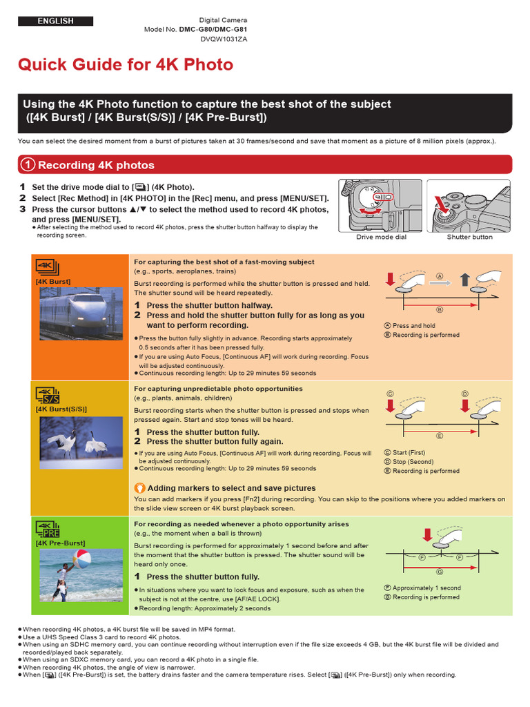 DMC-G80 Quick Guide For 4K | PDF | Shutter (Photography) | Camera