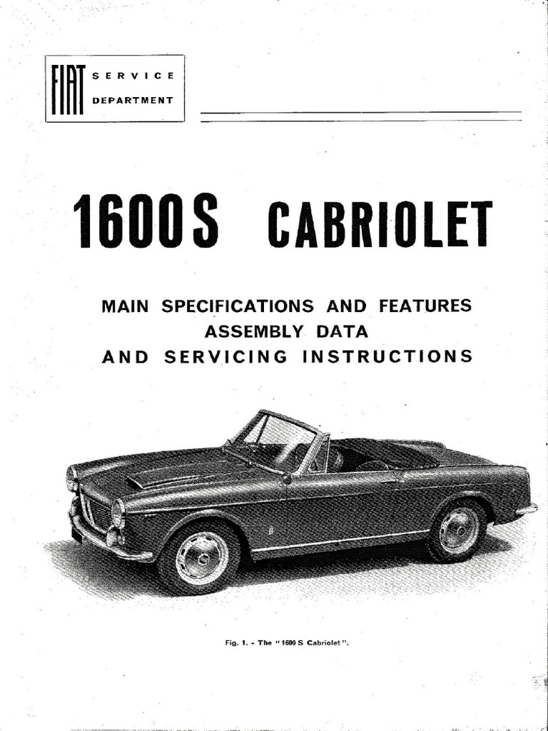 Service Manual Fiat 1600 Cabriolet 1963 | PDF