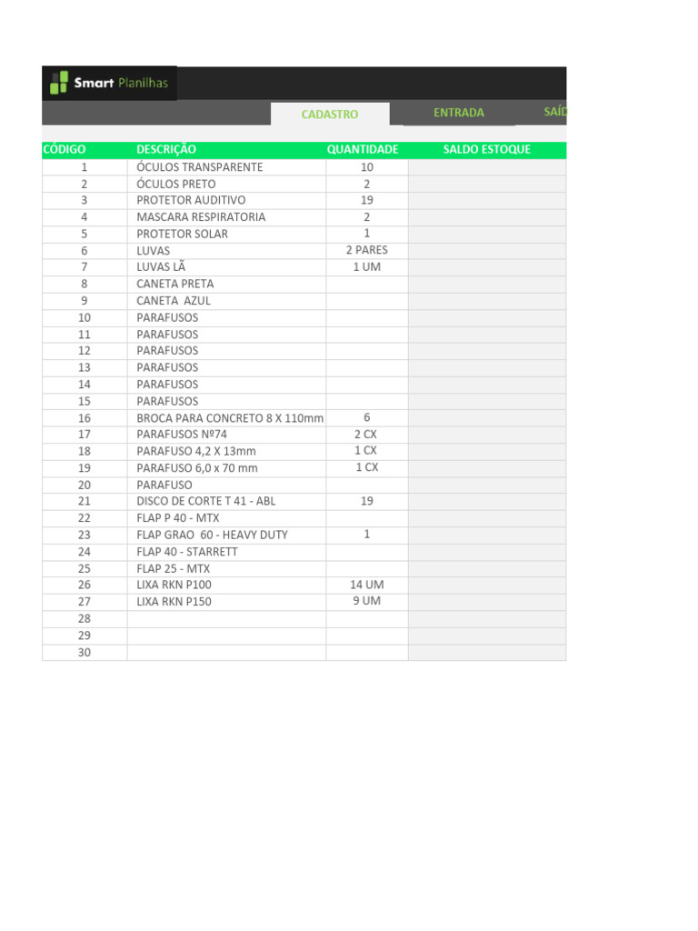 Planilha Controle Estoque | PDF