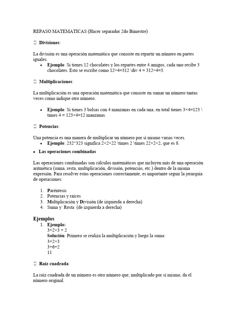 Repaso Matematicas | PDF | División (Matemáticas) | Multiplicación