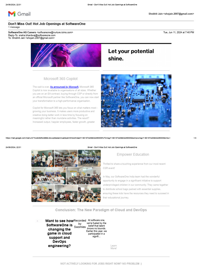 1 - Don't Miss Out! Hot Job Openings at SoftwareOne | PDF | Gmail | Microsoft