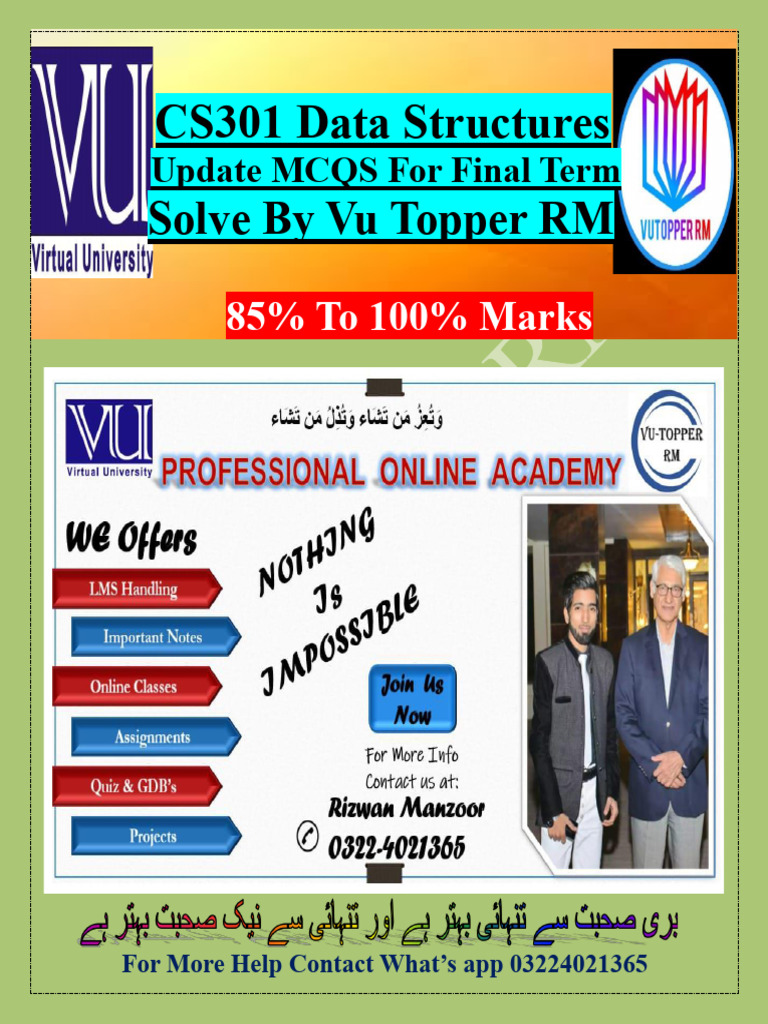CS301 Final Term Mcq's by Vu Topper RM | PDF | Algorithms And Data Structures | Computer Programming