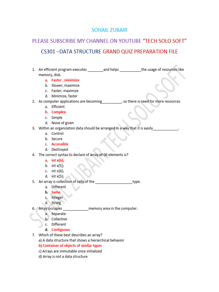 CS301 Grand Quiz Preparation | PDF | Queue (Abstract Data Type ... CS301 Grand Quiz Preparation | PDF | Queue (Abstract Data Type ...