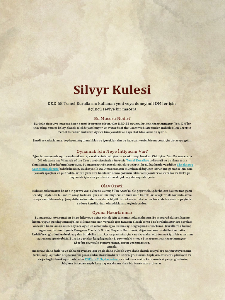 Silvyr Kulesi - The Silvyr Tower Türkçe Campaign | PDF