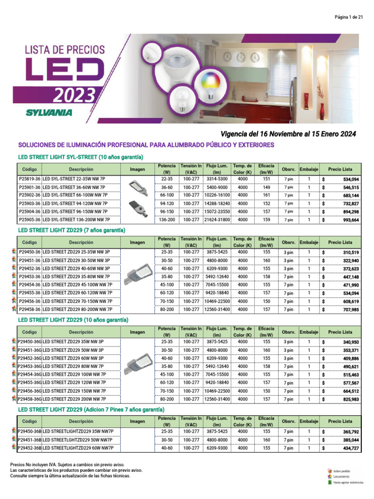 LISTA PRECIOS LEDS - 16 Noviembre al 15 Enero 2024-2 | Descargar gratis PDF | Diodo emisor de ...