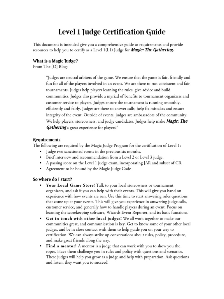 Level 1 Judge Certification Guide | PDF