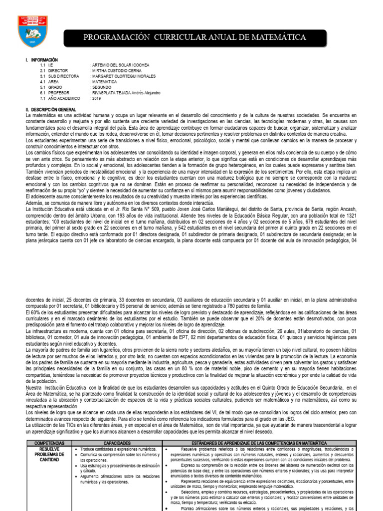 Programacion Anual de Segundo 2019 Ok | PDF | Ecuaciones | Números