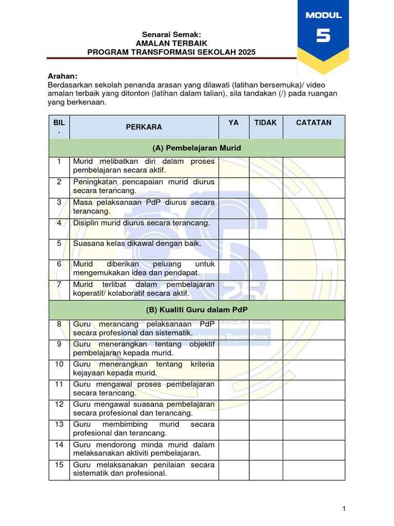 Senarai Semak Amalan Terbaik Program TS25 | PDF | Kesehatan Holistik