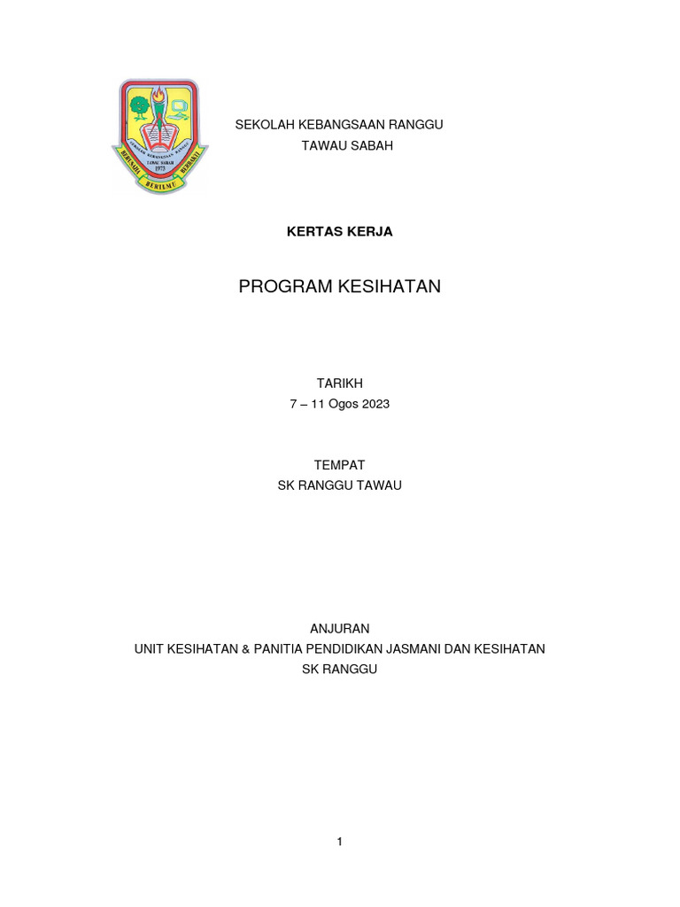 Program Kesihatan SK Ranggu 2023 | PDF