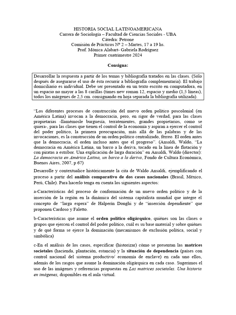 Consigna Id Hisla 1 2024 | PDF | Ciencias Políticas