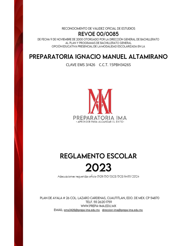 REGLAMENTO ESCOLAR 2023 DGB IMANET | PDF | Evaluación | Maestros
