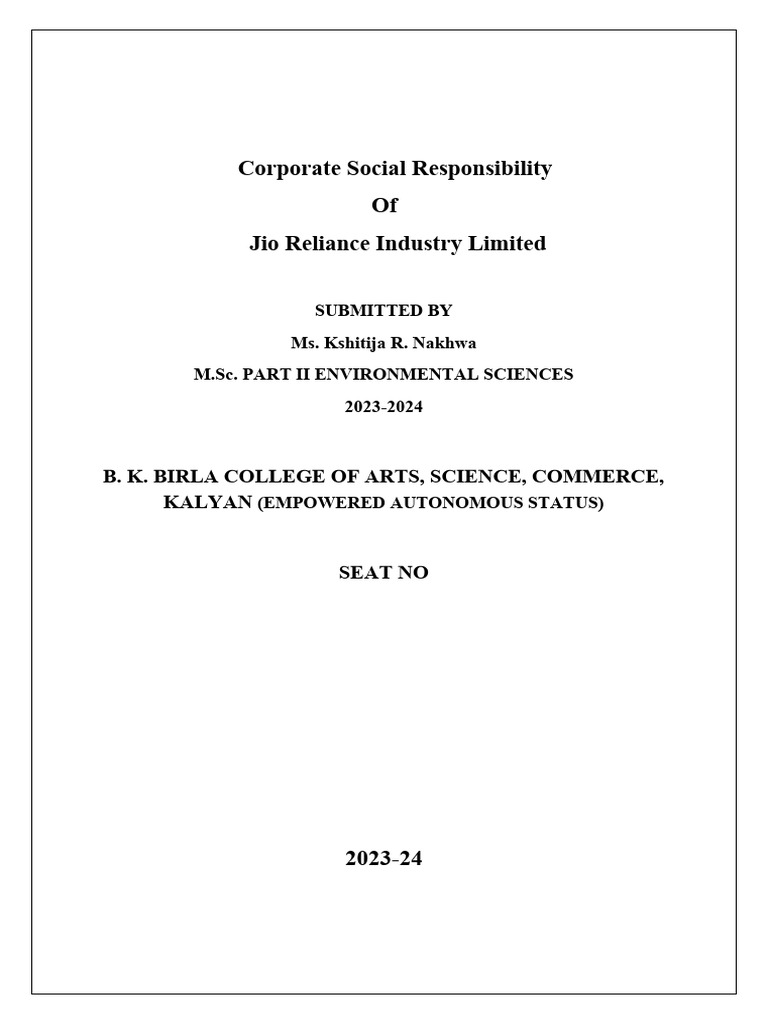CSR JIO | Download Free PDF | Corporate Social Responsibility | Health Care