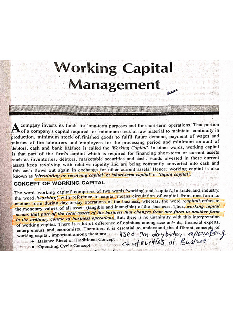 Management Of Working Capital Pdf