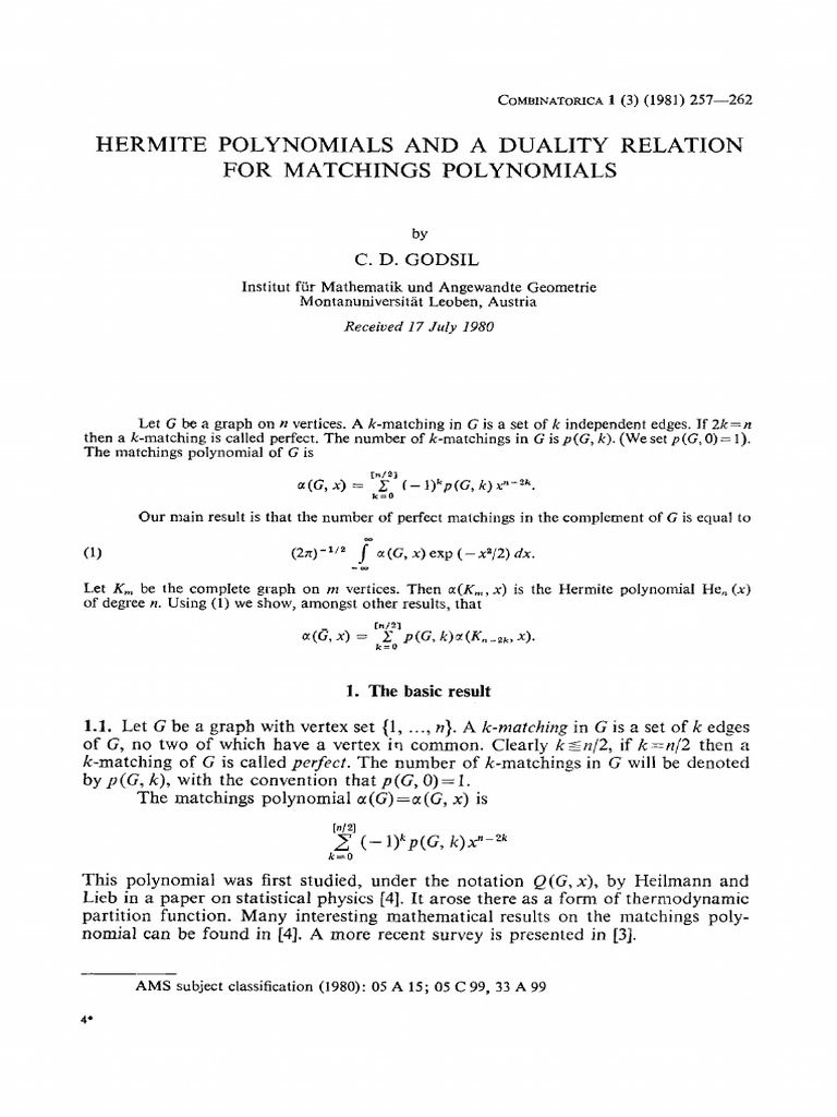 Godsil 1981 | PDF | Mathematical Concepts | Mathematics