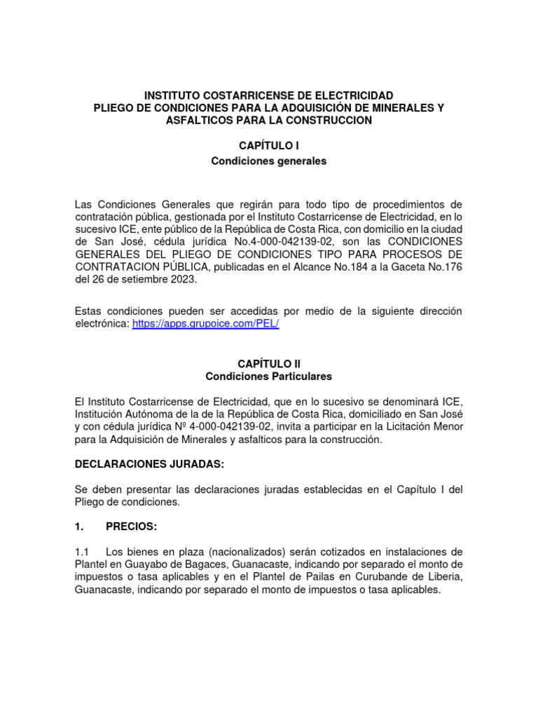 PLIEGO DE CONDICIONES | PDF | Costa Rica | Presupuesto