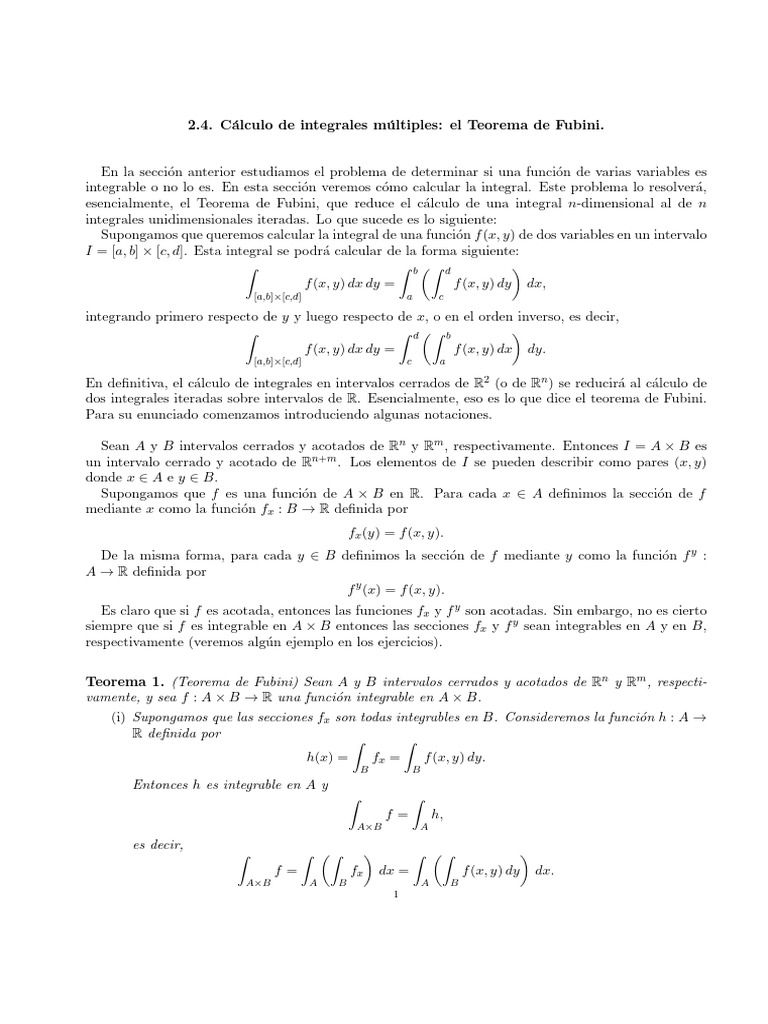 Cálculo de Integrales Múltiples: Teorema de Fubini | PDF | Integral ...