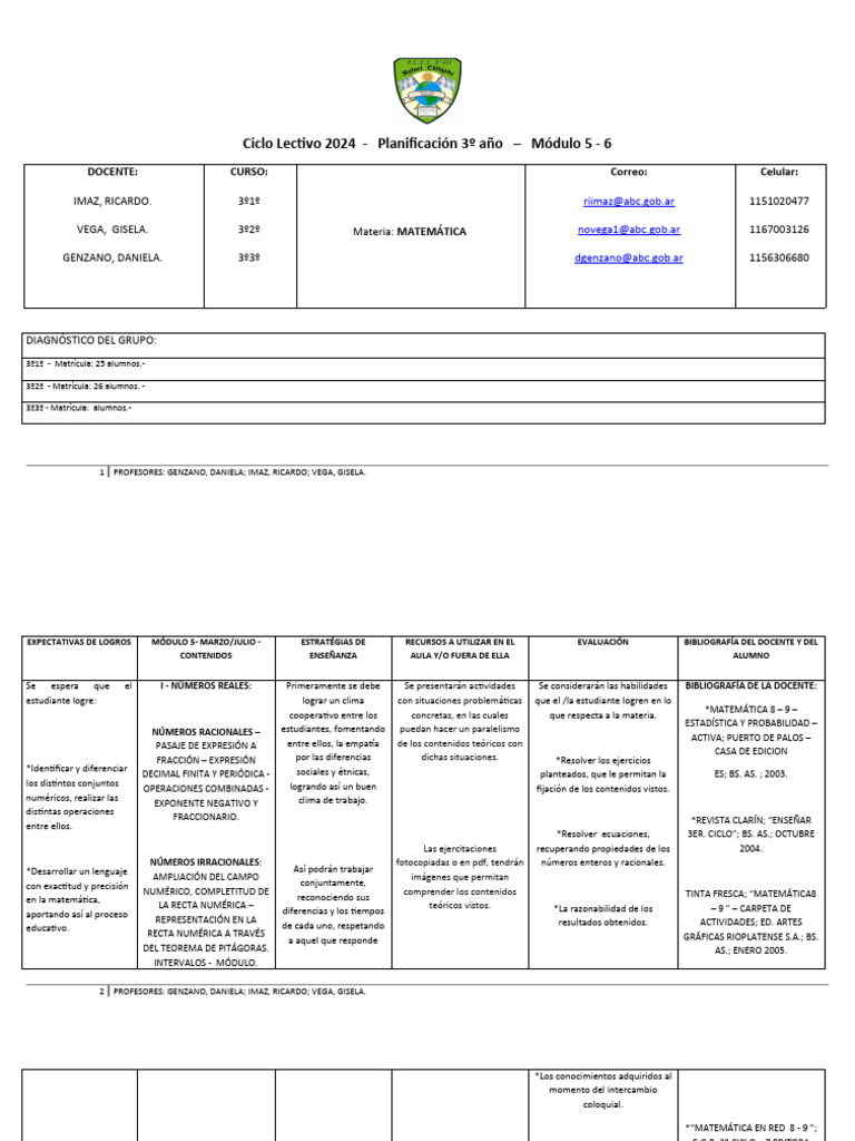 3º Planificación - Mód 5 - 6-1 | Descargar gratis PDF | Matemática Elemental | Álgebra abstracta