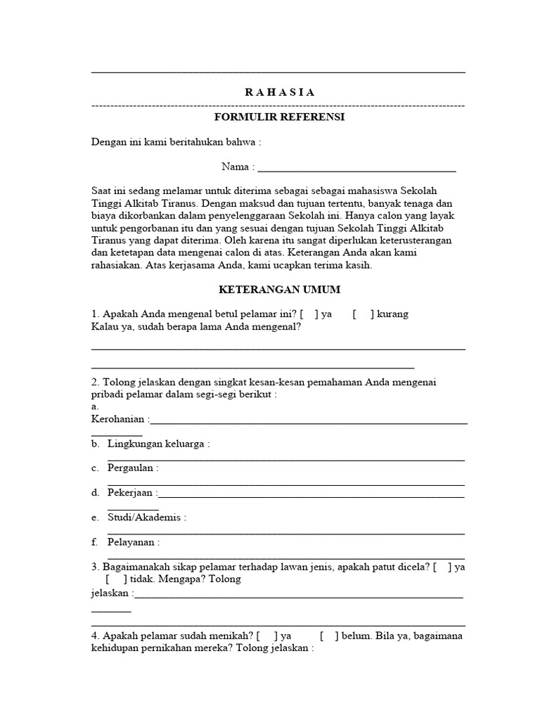 FORMULIR REFERENSI S.TH | PDF | Karier & Perkembangan | Bisnis