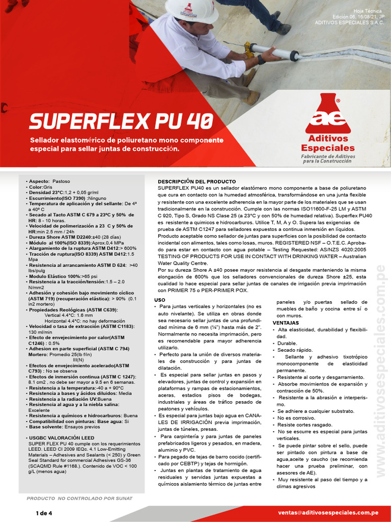 FT-SUPERFLEX-PU-40 | Descargar gratis PDF | Materiales | Ciencias fisicas