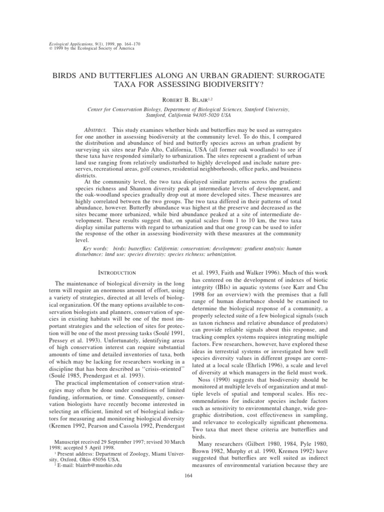 Blair 1999 | PDF | Conservation Biology | Biodiversity