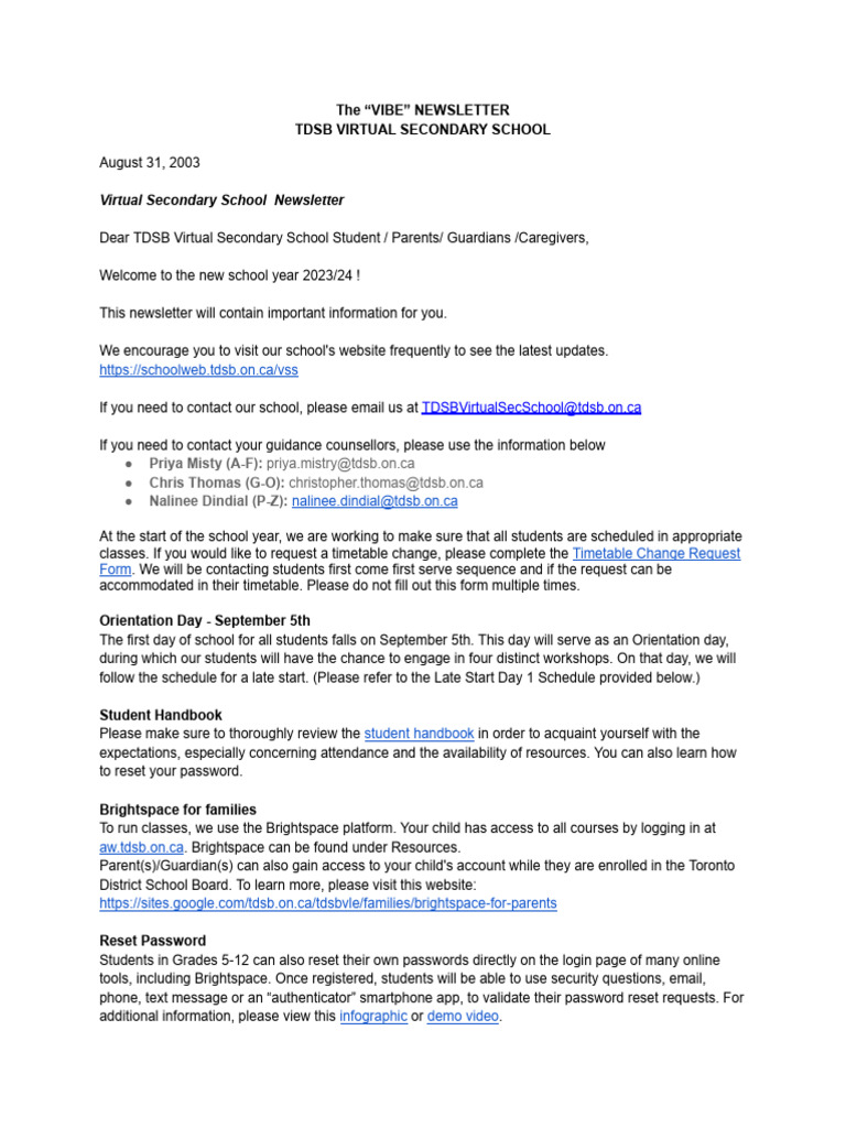 TDSB Virtual Secondary School Newsletter | PDF | Password | Mobile App