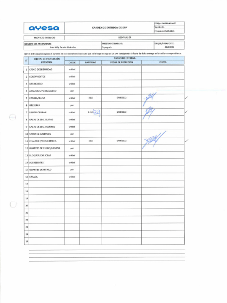 Kardex de Entrega de Epp | PDF