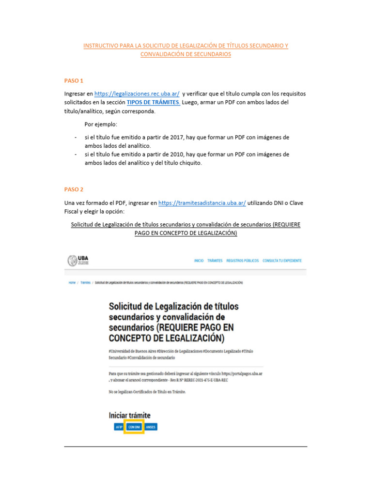 Paso 1: Instructivo para La Solicitud de Legalización de Títulos Secundario Y Convalidación de ...