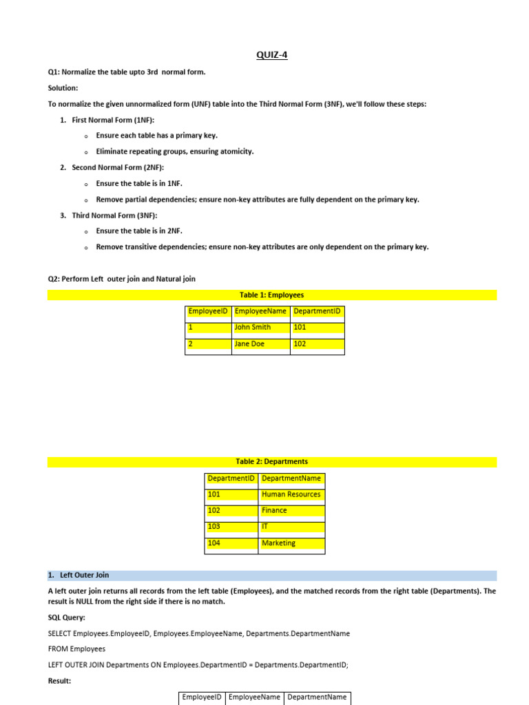 Quiz 4 DB Solution | PDF | Information Technology Management | Databases