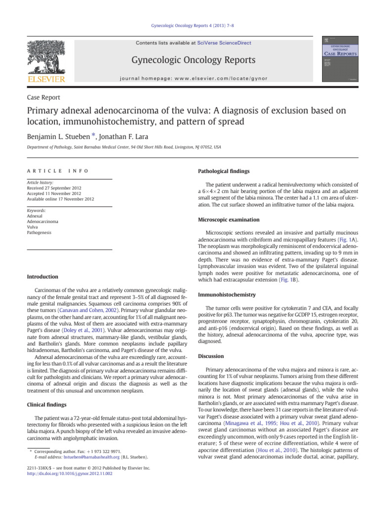 Gynecologic Oncology Reports: Benjamin L. Stueben, Jonathan F. Lara ...