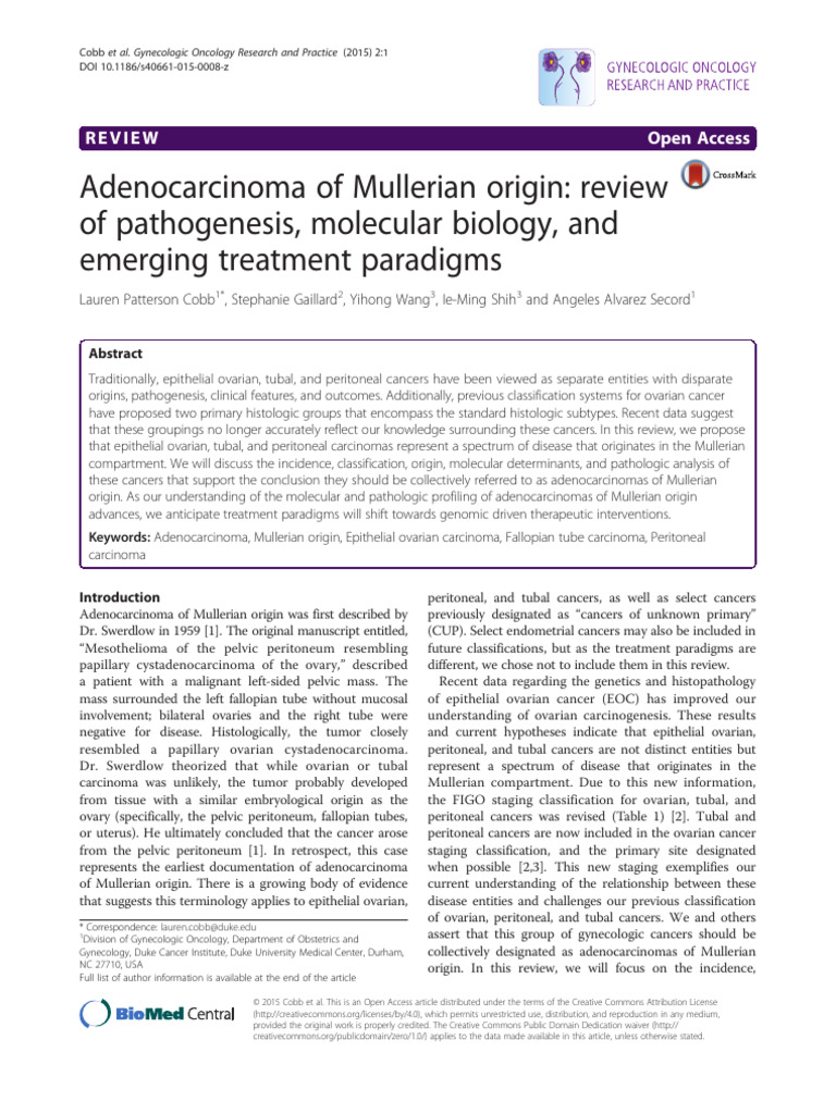 Adenocarcinoma of Mullerian Origin: Review of Pathogenesis, Molecular ...