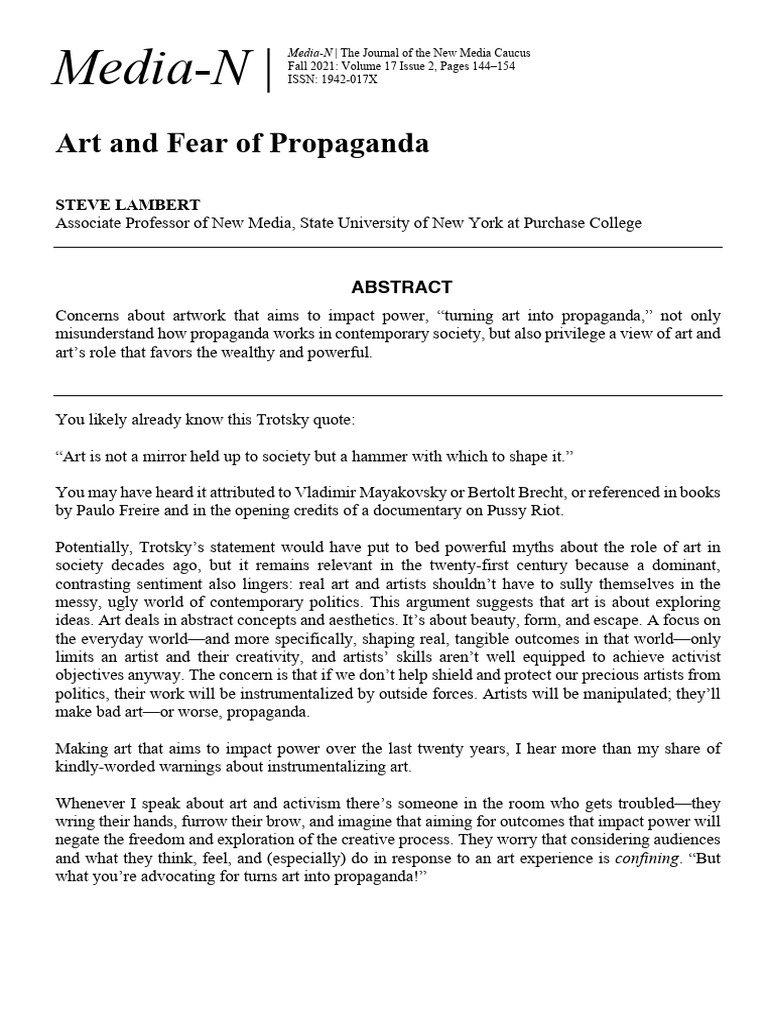 Art and Fear of Propaganda | PDF | Propaganda | Communication