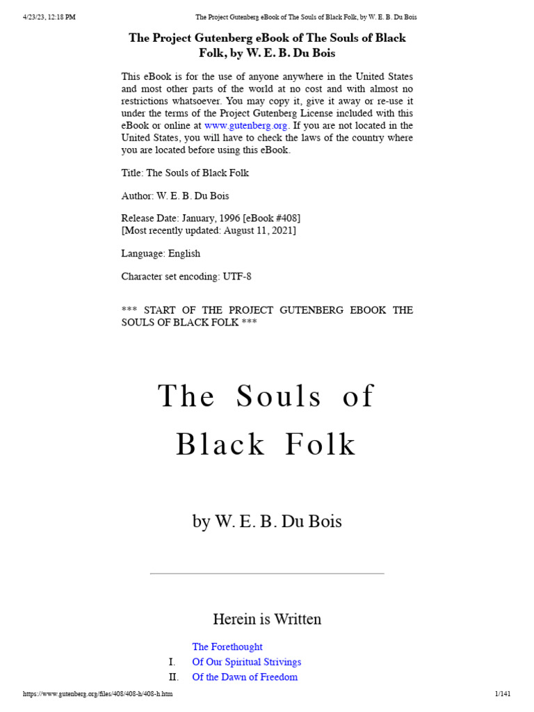 The Project Gutenberg Ebook of The Souls of Black Folk, by W. E. B. Du ...