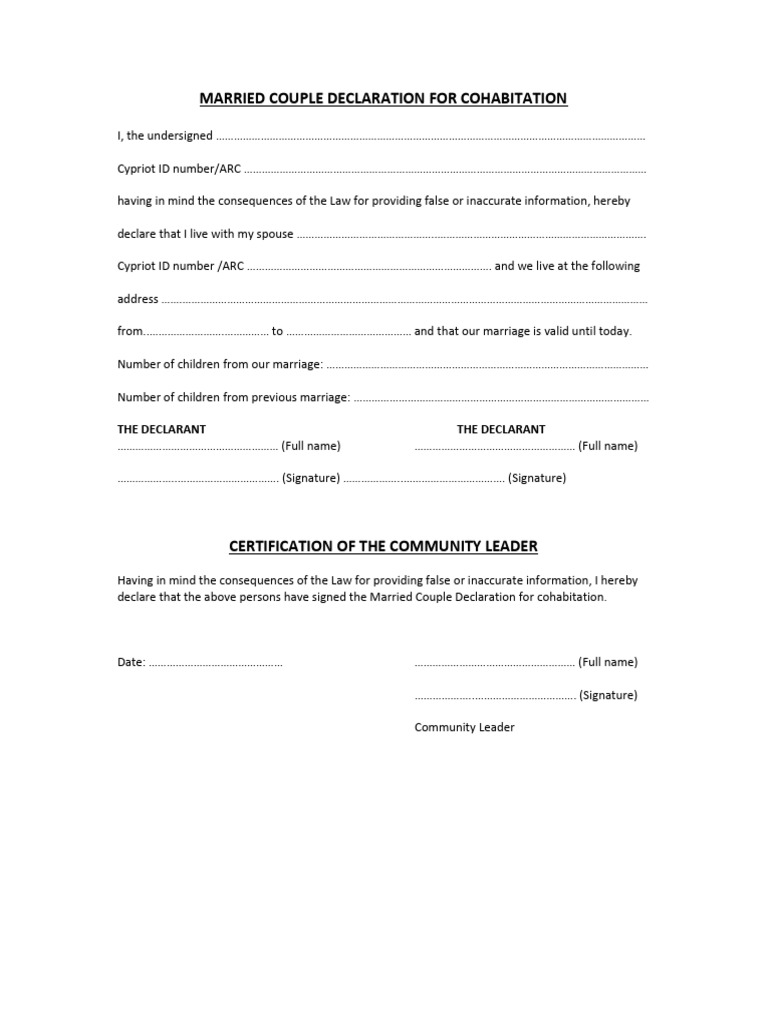 Married Couple Declaration For Cohabitation | PDF