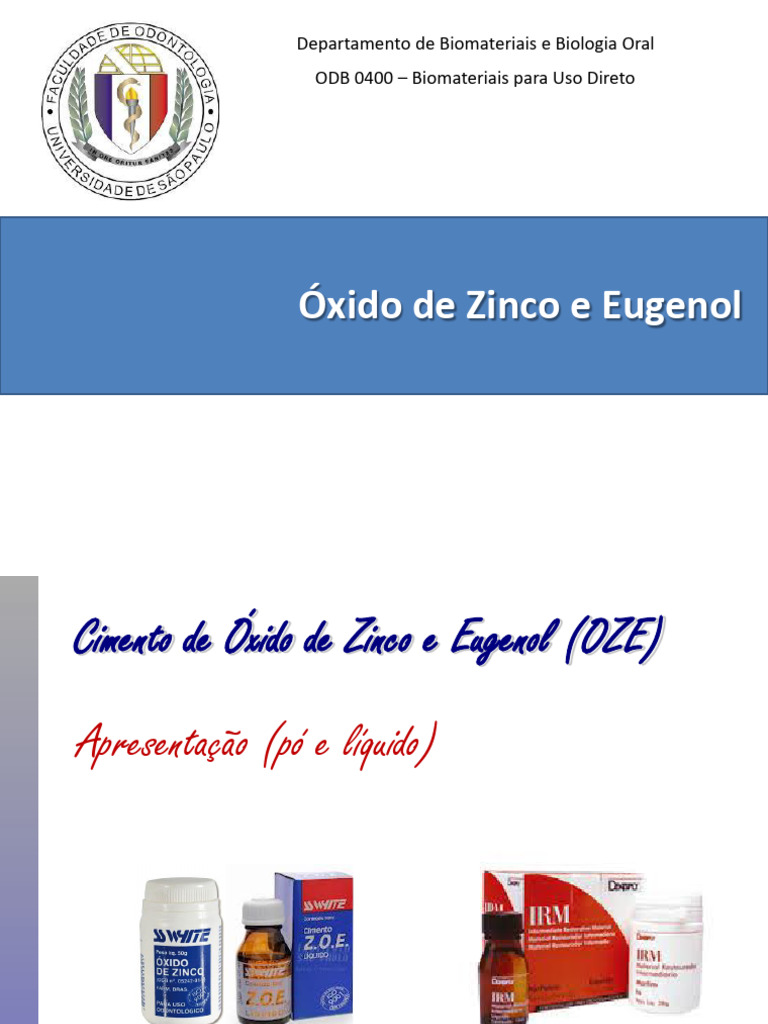 Cimentos Óxido de Zinco e Eugenol | PDF | Cimento | Zinco
