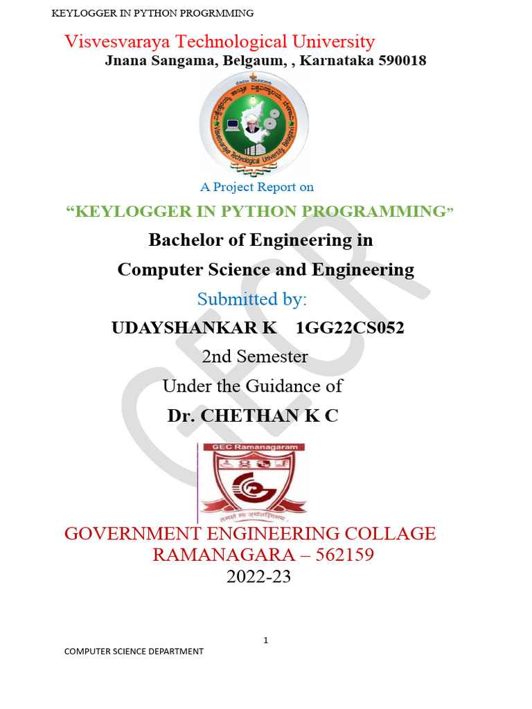 kEYLOGGER - Project - Report - Final Copy1 | PDF | Programming | Computer Program
