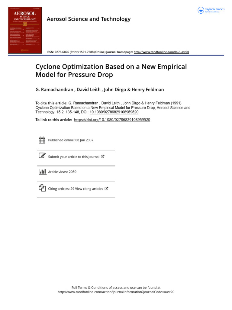 Cyclone Optimization Based On A New Empirical Model For Pressure Drop | PDF | Gases | Regression ...