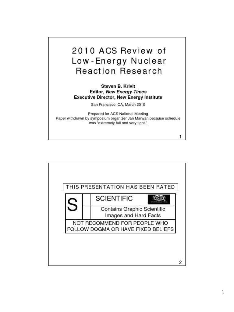 2010 ACS Review of Low-Energy Nuclear Reaction Research: Scientific ...