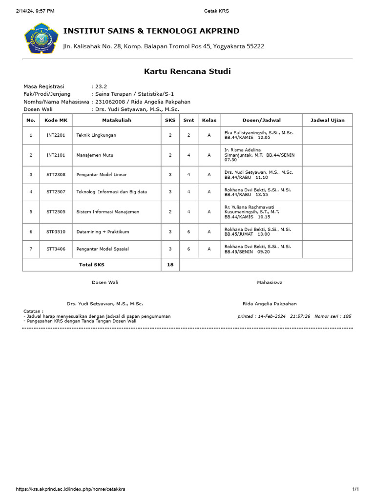 Krs Semester Genap Angel Akprin | PDF
