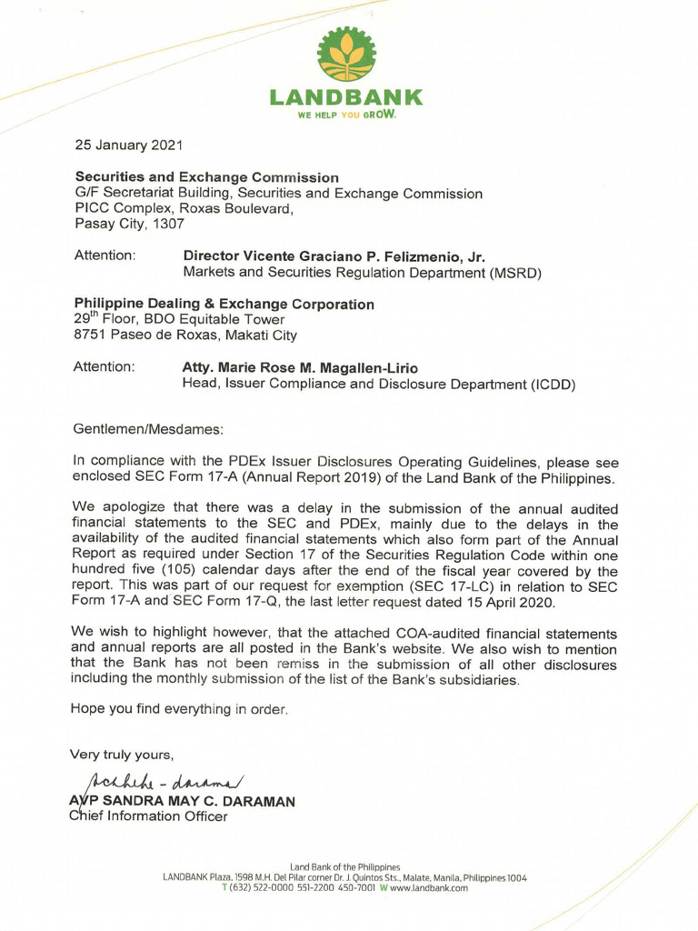 SEC Form 17-A LANDBANK 2019 | PDF