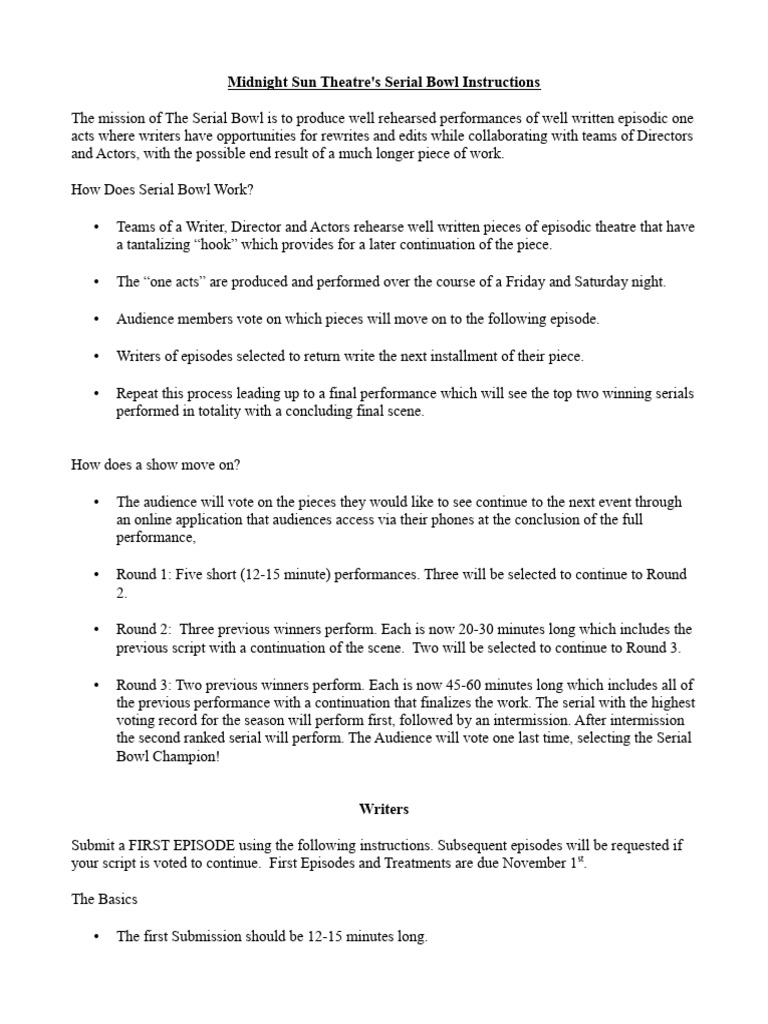 Serial Bowl Instructions | PDF | Screenplay
