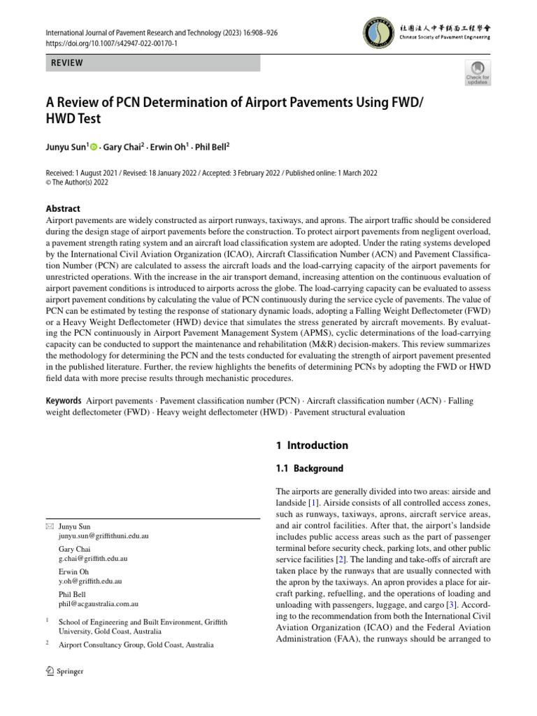 A Review of PCN Determination of Airport Pavements Using FWDHWD Test ...