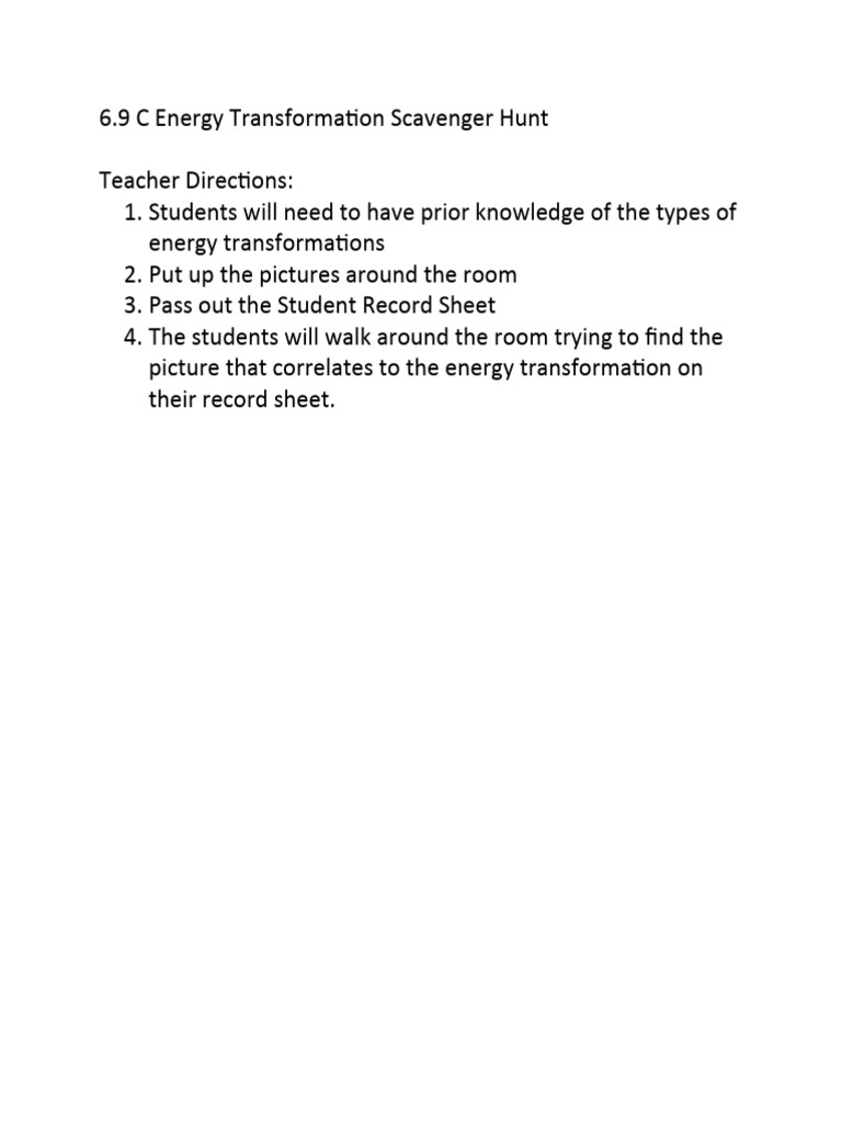 Energy Transformation Scavenger Hunt | PDF | Power Station | Kinetic Energy